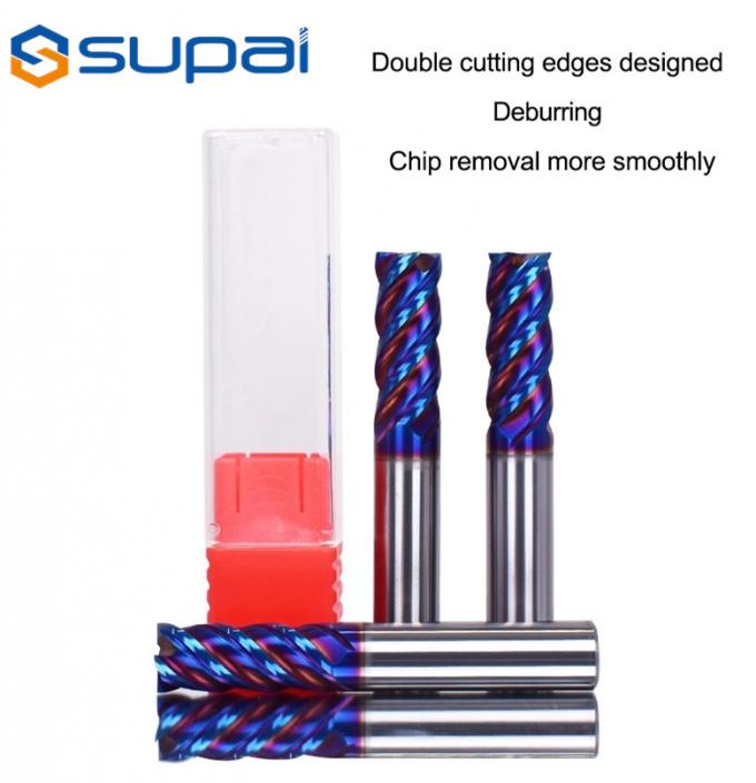 Hardest 65 HRC Naco blue coated standard 4 flute end mill blue for ...