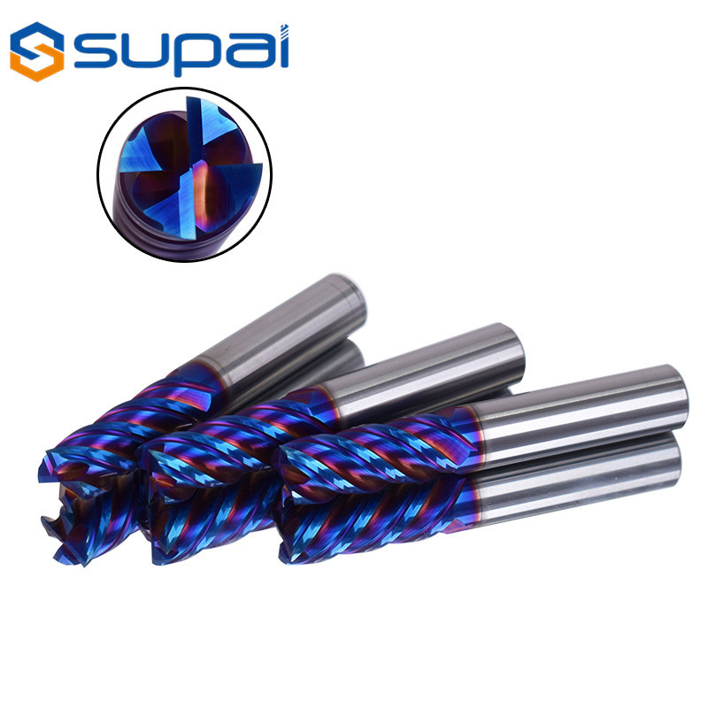 Hardest 65 HRC Naco blue coated standard 4 flute end mill blue for ...